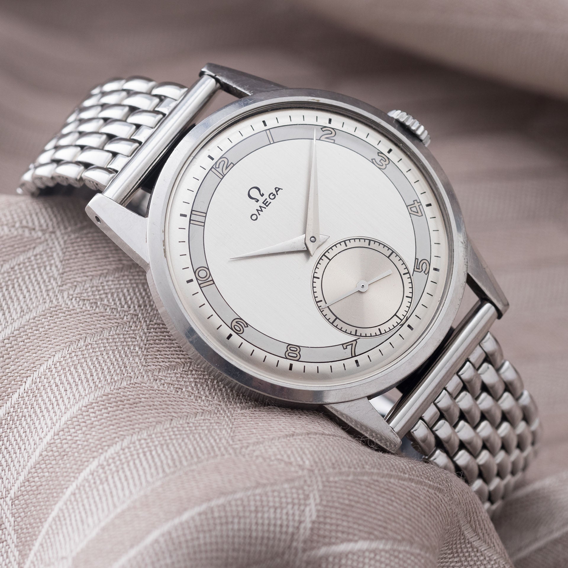 Omega 2272 2 Oversize Steel Dress Watch Two Tone Dial